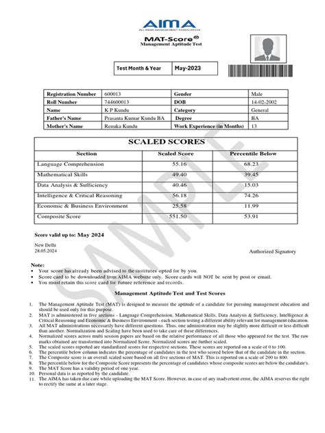 Mat Score Card Interpretation Pdf Data Analysis Standard Score