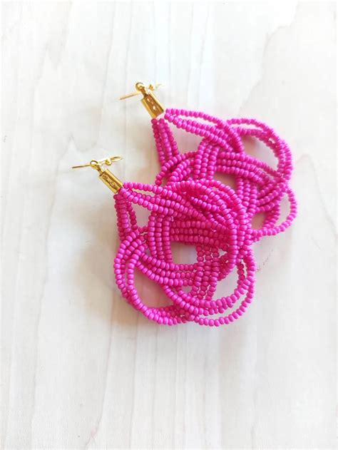 Hot Pink Statement Dangle Bead Earrings The Wedding Playbook
