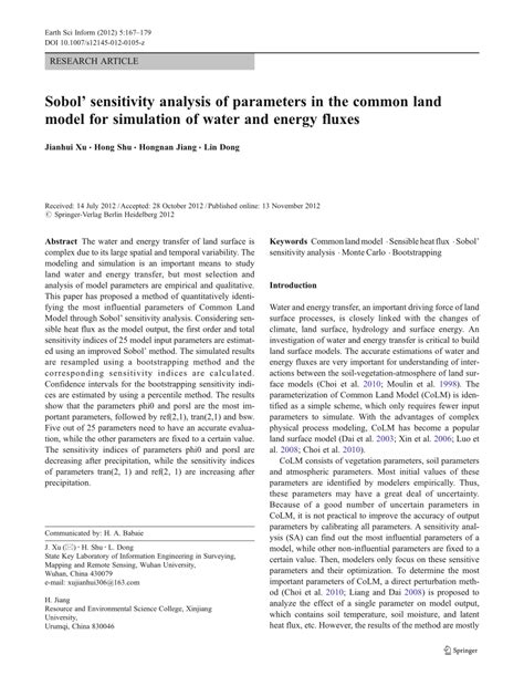Pdf Sobol Sensitivity Analysis Of Parameters In The Common Land