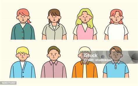 개요 아바타 프로필 세트 사무원 간단한 아이콘 스타일 캐릭터 디자인 벡터 일러스트레이션 Gui 위젯에 대한 스톡 벡터 아트 및