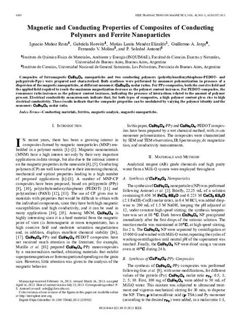 Pdf Magnetic And Conducting Properties Of Composites Of Conducting Polymers And Ferrite