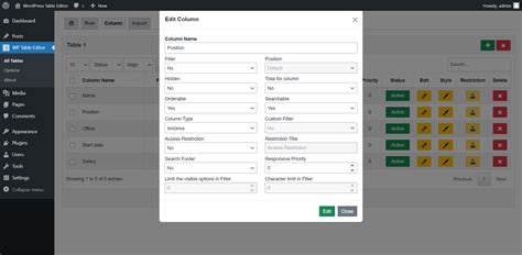 Table Editor Wordpress Plugin