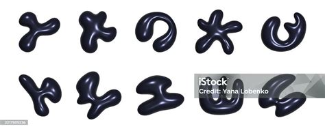 추상적인 3d 액체 모양 세트는 반사 질감을 나타내는 다양한 부드러운 형태를 특징으로 합니다 이러한 디자인은 디지털 아트 디자인 및 애니메이션에서 창의적인 응용 프로그램을