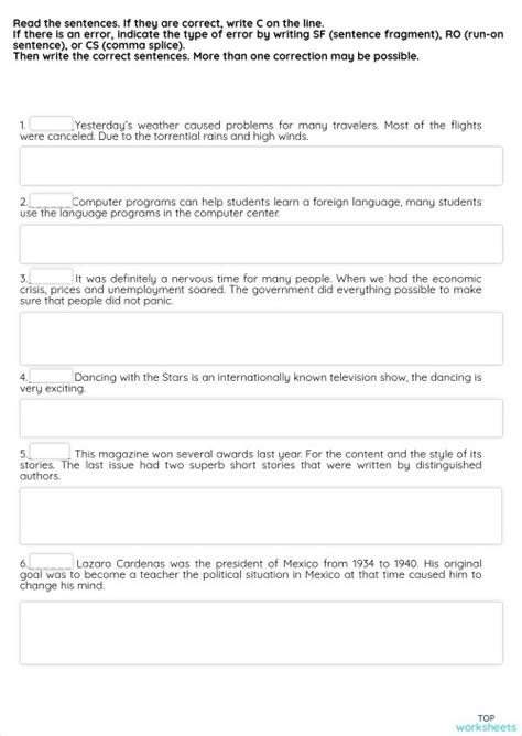 Correcting Sentences Interactive Worksheet Topworksheets
