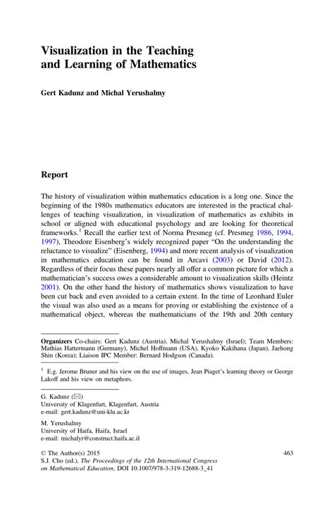 Pdf Visualization In The Teaching And Learning Of Mathematics