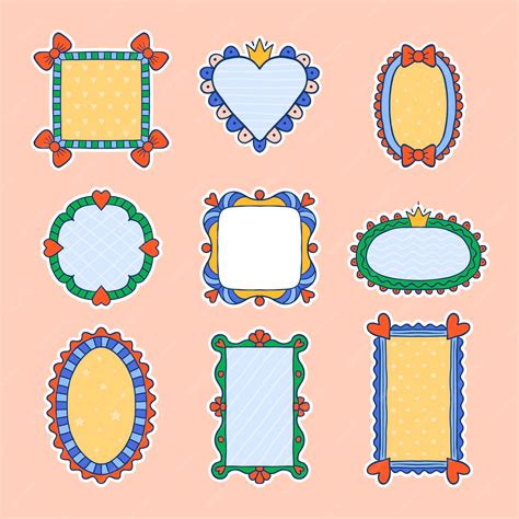 Premium Vector Cute Frames Funny Templates For Scrapbook Photos Graphic Sketchy Curly