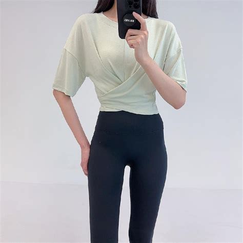 [당일출고]로라벨 자체제작 아라 허리 리본 반팔 커버업 필라테스 요가 운동복 탑 크롭