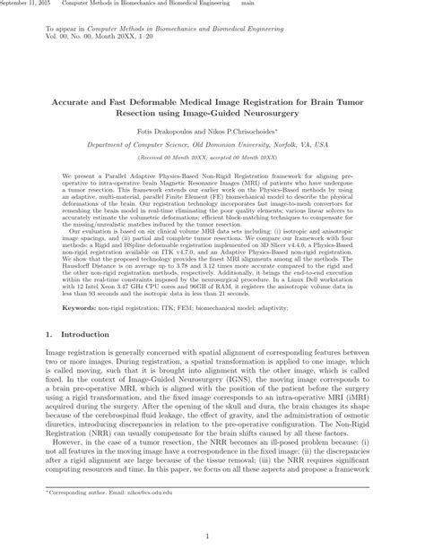 Pdf Accurate And Fast Deformable Medical Image Registration For Brain Tumor Resection Using