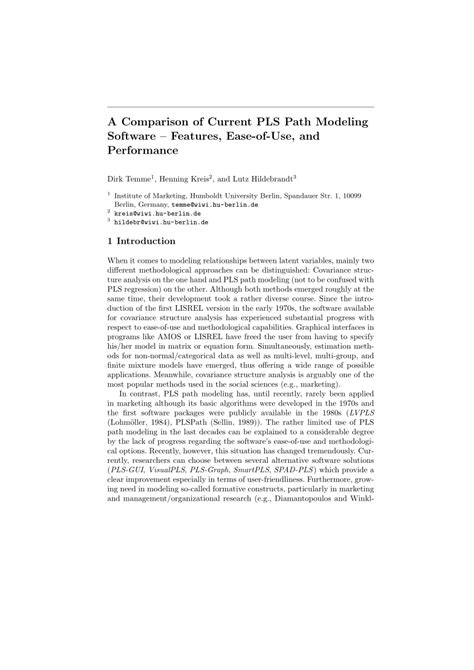 Pdf A Comparison Of Current Pls Path Modeling Software Features