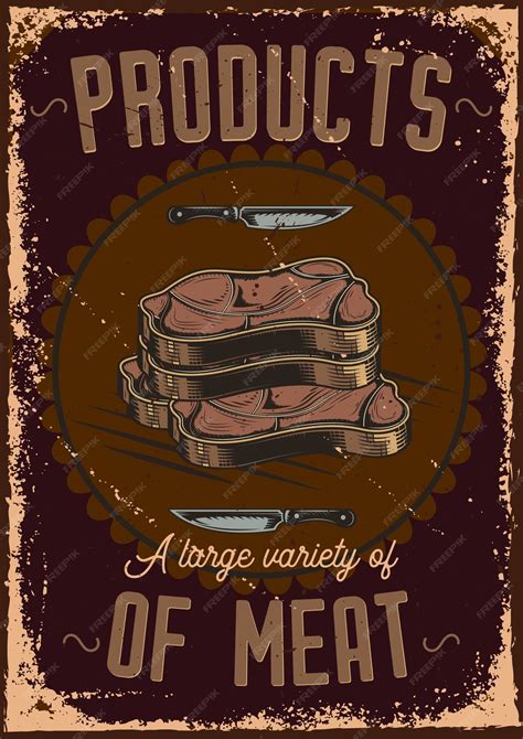 얇게 썬 고기 일러스트와 함께 포스터 디자인 무료 벡터