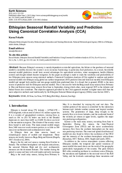 Pdf Ethiopian Seasonal Rainfall Variability And Prediction Using