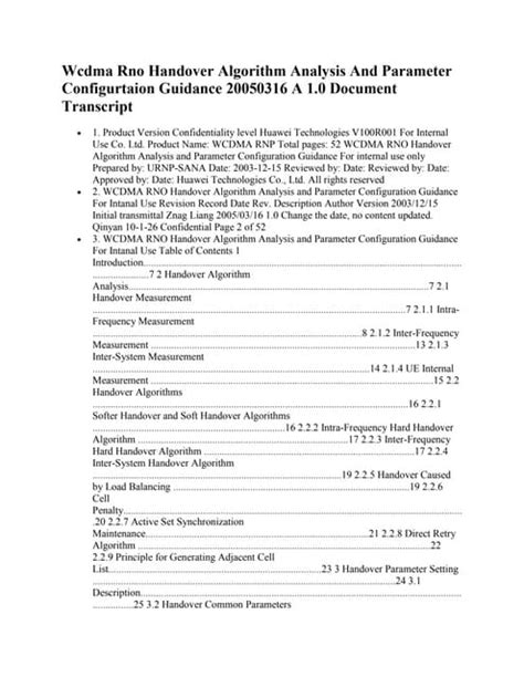wcdma rno handover algorithm analysis and parameter configurtaion