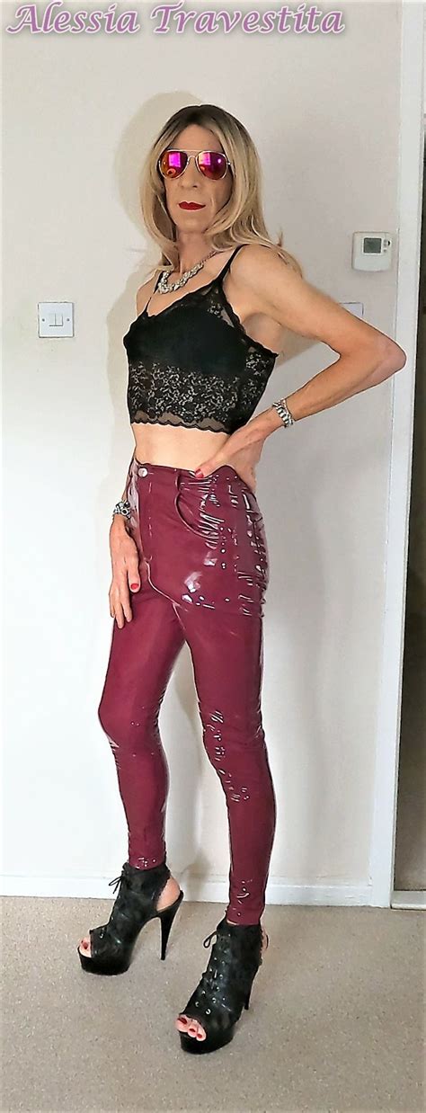 76 Alessia Travestita In Burgundy Pvc Jeans 90 Pics 2 Xhamster