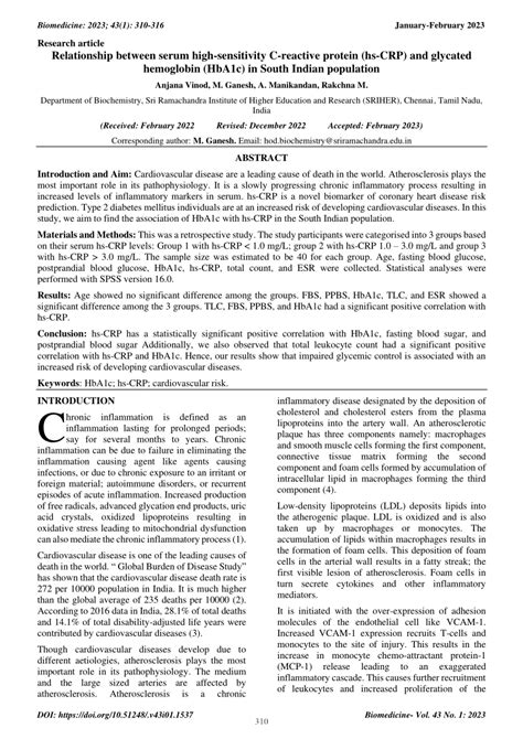 Pdf Relationship Between Serum High Sensitivity C Reactive Protein Hs Crp And Glycated