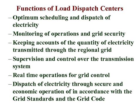 system operations through national regional load dispatch