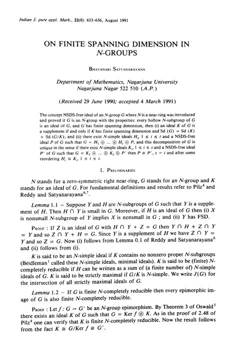 Pdf On Finite Spanning Dimension In N Groups