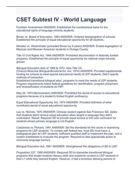Cset Subtest Iv World Language Test Solution 100 Verified Cset Stuvia Us