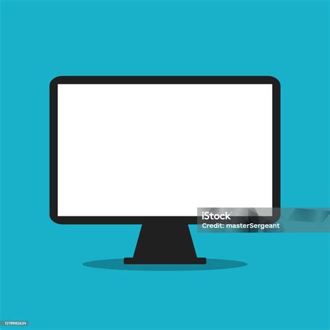 빈 화면이있는 검은 색 Pc 모니터 파란색 배경 위에 평평한 벡터 일러스트레이션 0명에 대한 스톡 벡터 아트 및 기타 이미지