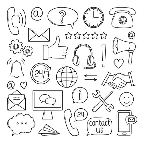 손으로 그린 고객 서비스 낙서 아이콘 세트 스케치 스타일의 클라이언트 지원 콜 센터 프리미엄 벡터