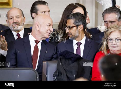Businessman Jeff Bezos L Talks With Alphabets Ceo Sundar Pichai R