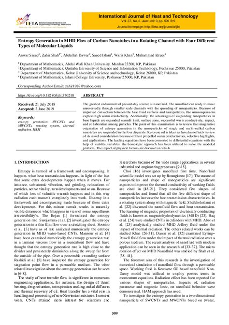 Pdf Entropy Generation In Mhd Flow Of Carbon Nanotubes In A Rotating