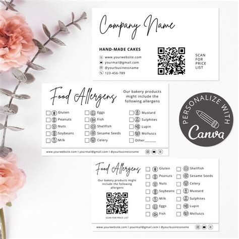 Food Allergens Care Instructions I Editable Canva Template Printable