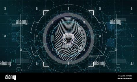 Image Of Biometric Fingerprint Scope Scanning And Data Processing Over Network Of Connections