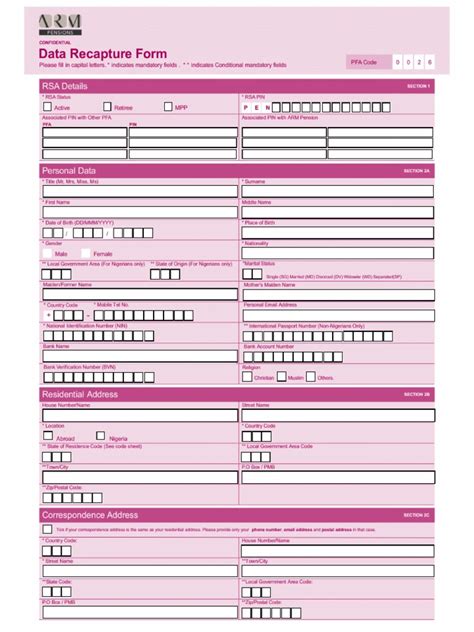 Arm Pension Data Recapture Form Pdf