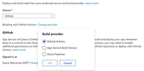 why isn t github actions showing up as an option for app service build