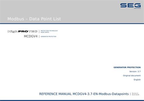Pdf Modbus Data Point Listfor The Modbus Protocol Several