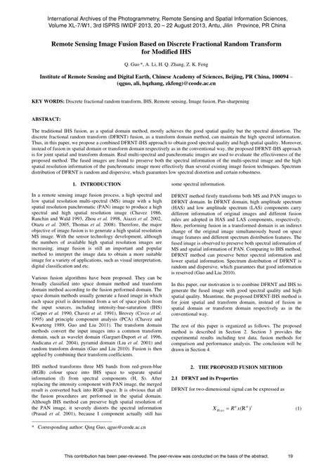 pdf remote sensing image fusion based on discrete fractional random transform for modified ihs