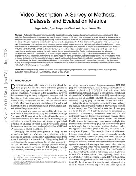 Pdf Video Description A Survey Of Methods Datasets And Evaluation Metrics