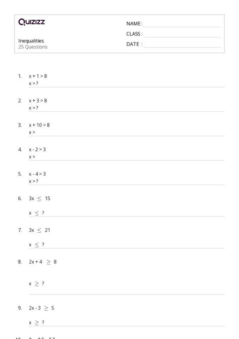 50 Inequalities Worksheets For 7th Grade On Quizizz Free And Printable