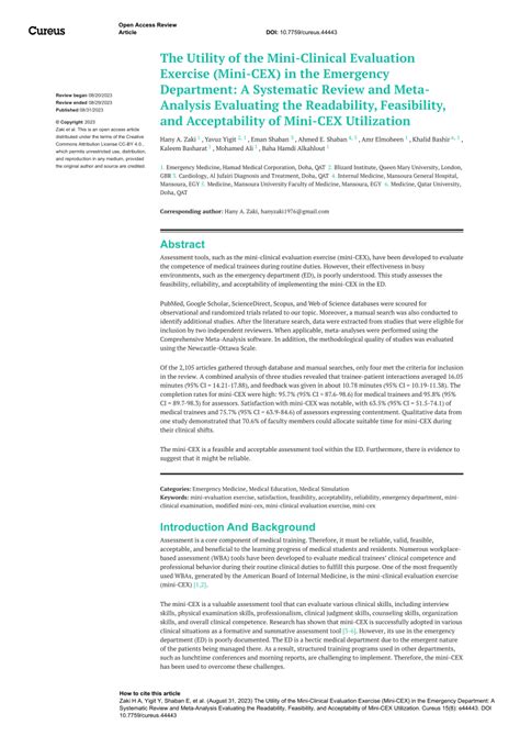 Pdf The Utility Of The Mini Clinical Evaluation Exercise Mini Cex In The Emergency