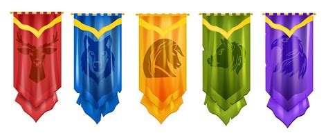 중세 플래그 게임 벡터 아이콘 세트 기사 오래된 배너 늑대 사슴 말 전투 로얄 페넌트 키트 스포츠에 대한 스톡 사진 및 기타 이미지 Istock