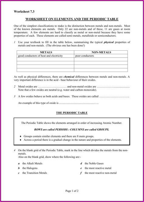 Classification Of Elements Worksheet Answers Printable Word Searches