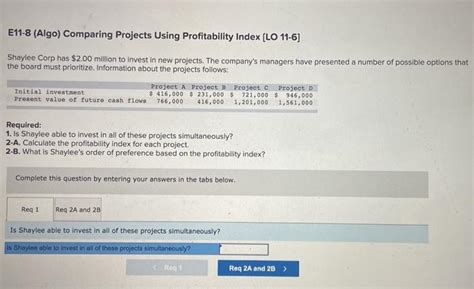 Solved E11 8 Algo Comparing Projects Using Profitability