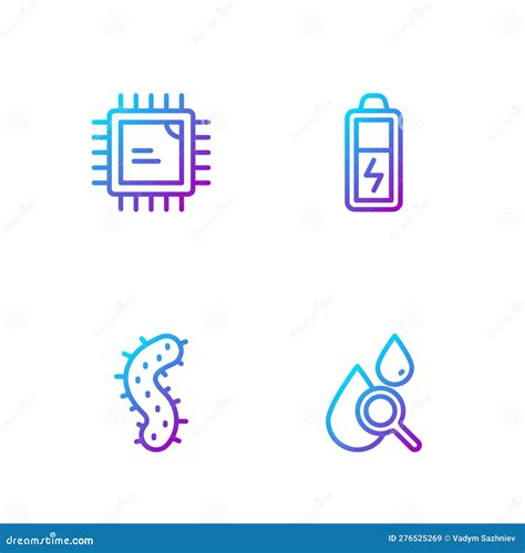 set line drop and magnifying glass virus processor cpu and battery gradient color icons