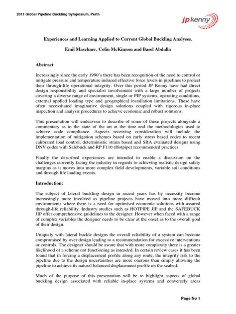 Experiences And Learning Applied To Current Global Buckling Analyses