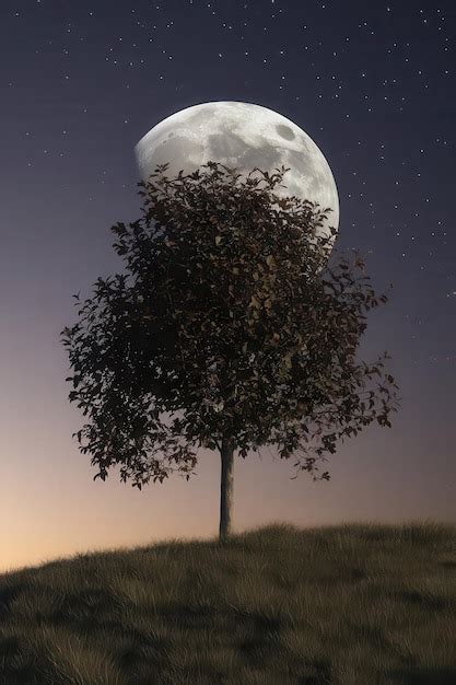 A Full Moon Is Behind A Tree With The Moon In The Background Premium AI Generated Vector