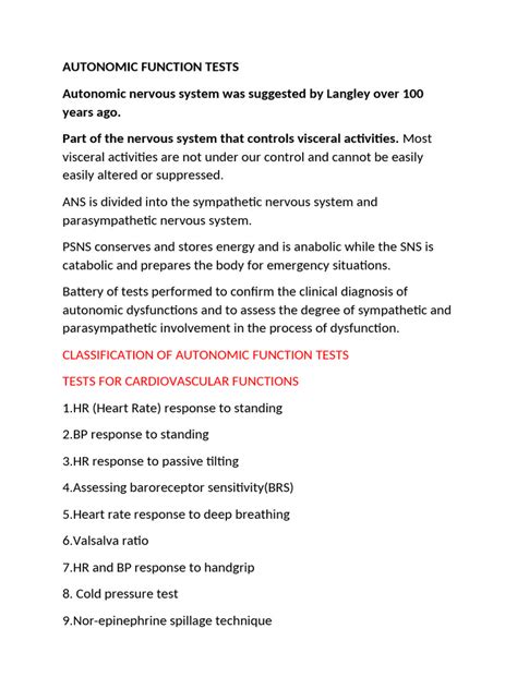 Autonomic Function Tests Pdf Heart Rate Physiology