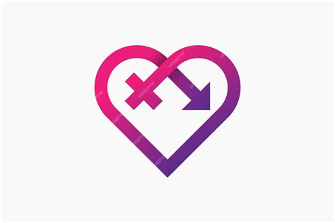 ジェンダー シンボルのロゴのインスピレーション男性と女性のセックス記号とハートのアイコンの組み合わせ プレミアムベクター