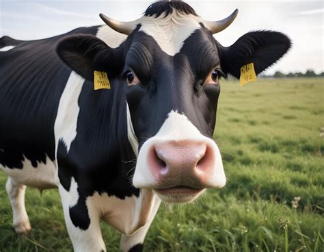 Una Vaca Con Etiquetas En Sus Orejas Y El Número 2 En Ella Foto Premium