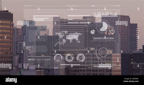 image of graphs loading bars and circles with map over aerial view of