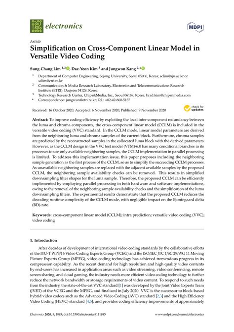 Pdf Simplification On Cross Component Linear Model In Versatile Video Coding