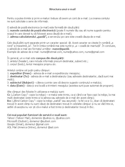 Structura Unui Mail Clasa A 6 A Pdf