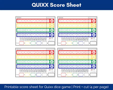 Printable Quixx Score Sheets Quixx Score Card Download Quixx Game Scoresheet Etsy
