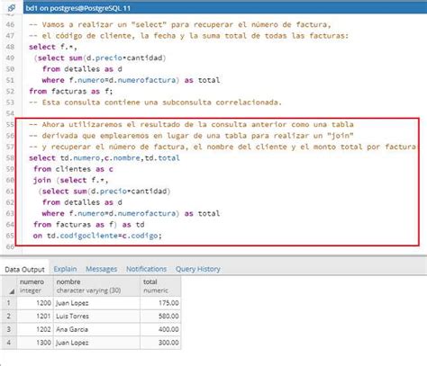 tutorial de postgresql subconsulta en lugar de una tabla