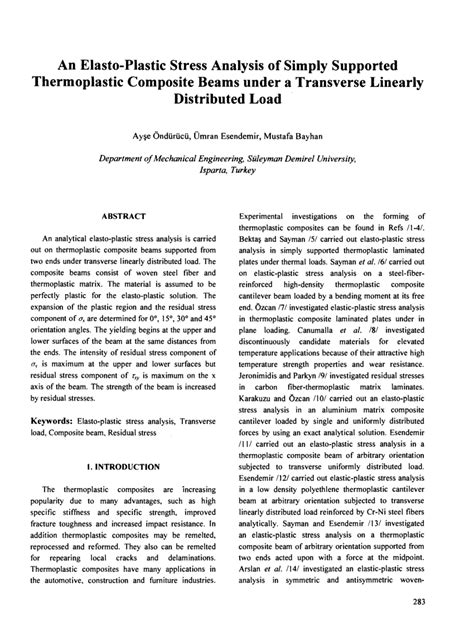 Pdf An Elasto Plastic Stress Analysis Of Simply Supported Thermoplastic Composite Beams Under