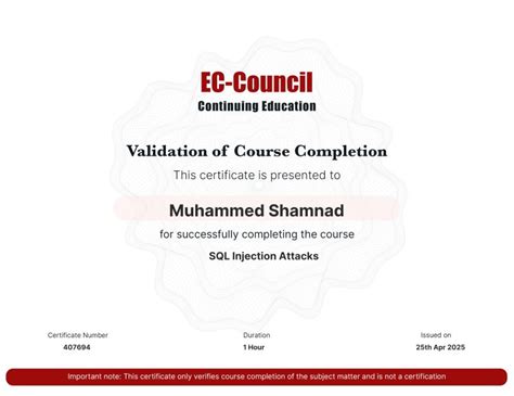 Cybersecurity Eccouncil Sqlinjection Ethicalhacking Learning… Shamnad S